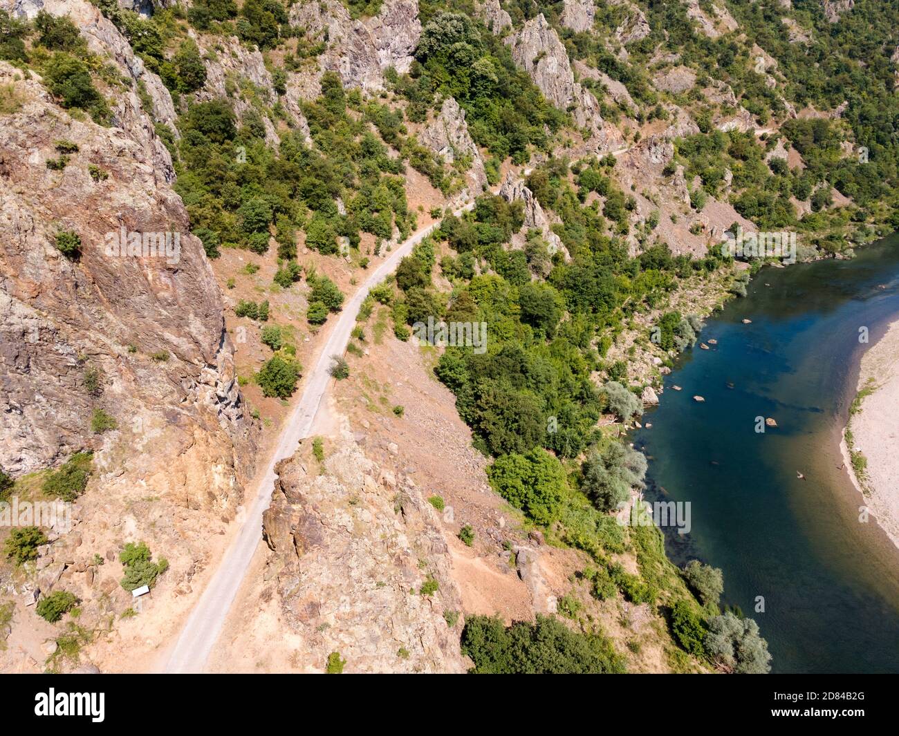 Aerial view of Arda River meander and Ivaylovgrad Reservoir, Bulgaria ...