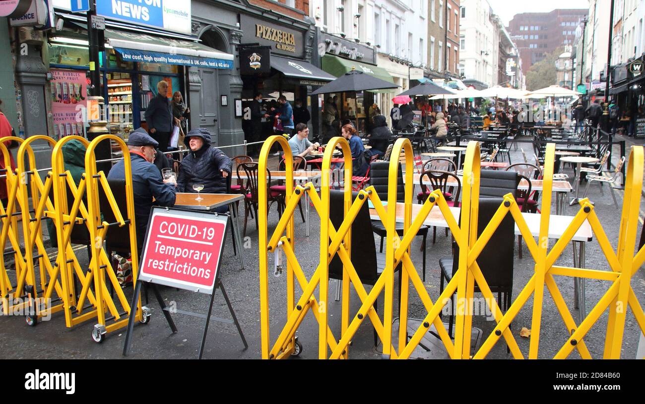 Temporary Pedestrian zone sign at the entrance to a cordoned off street ...