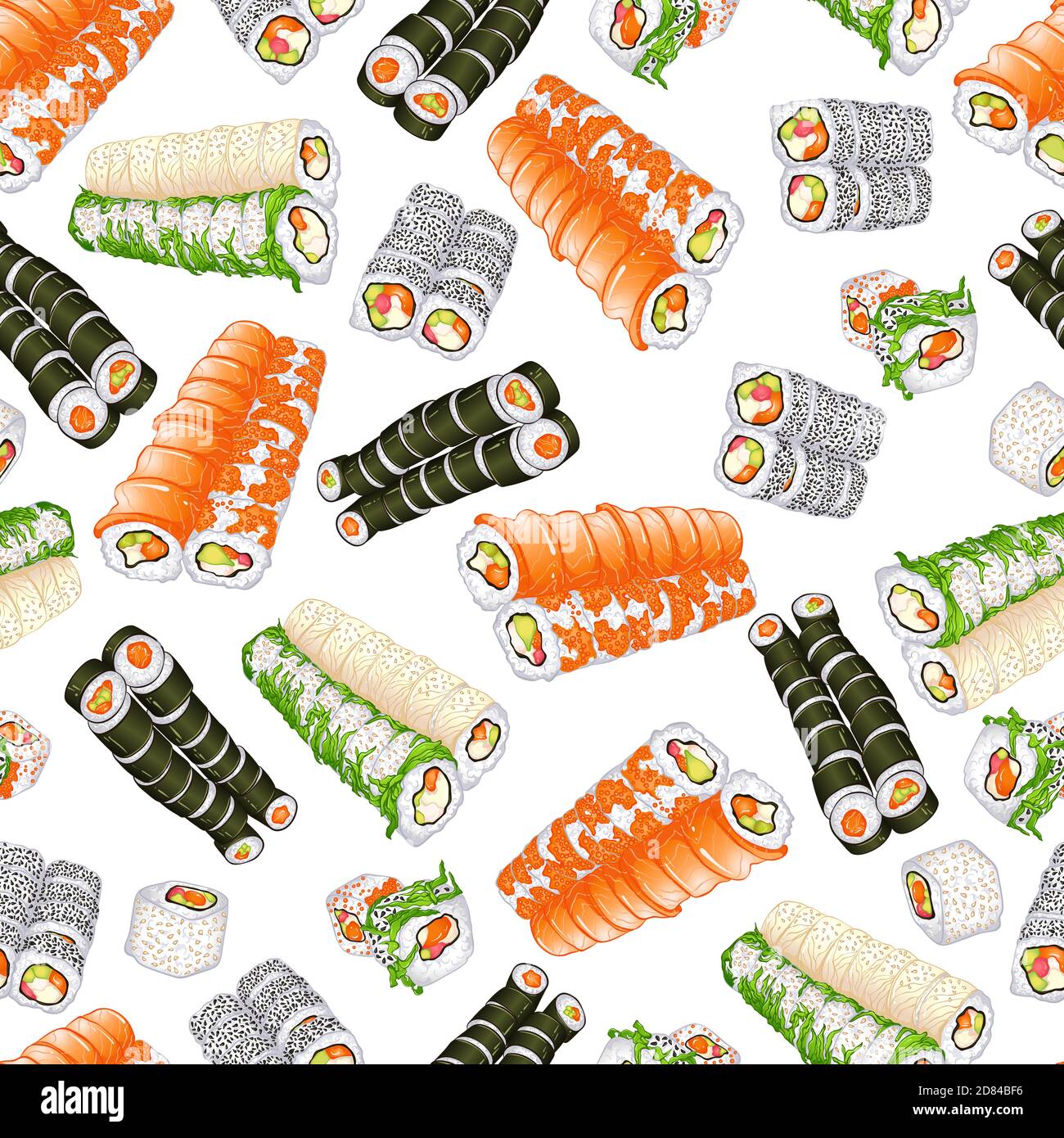 Vector seamless pattern of Sushi rolls japanese sea food. Vector ...