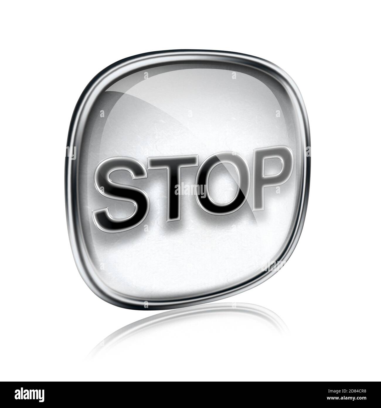 Stop icon grey glass, isolated on white background Stock Photo - Alamy