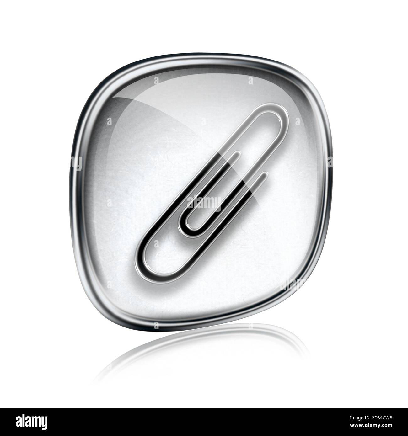 Paperclip icon grey glass, isolated on white background Stock Photo - Alamy