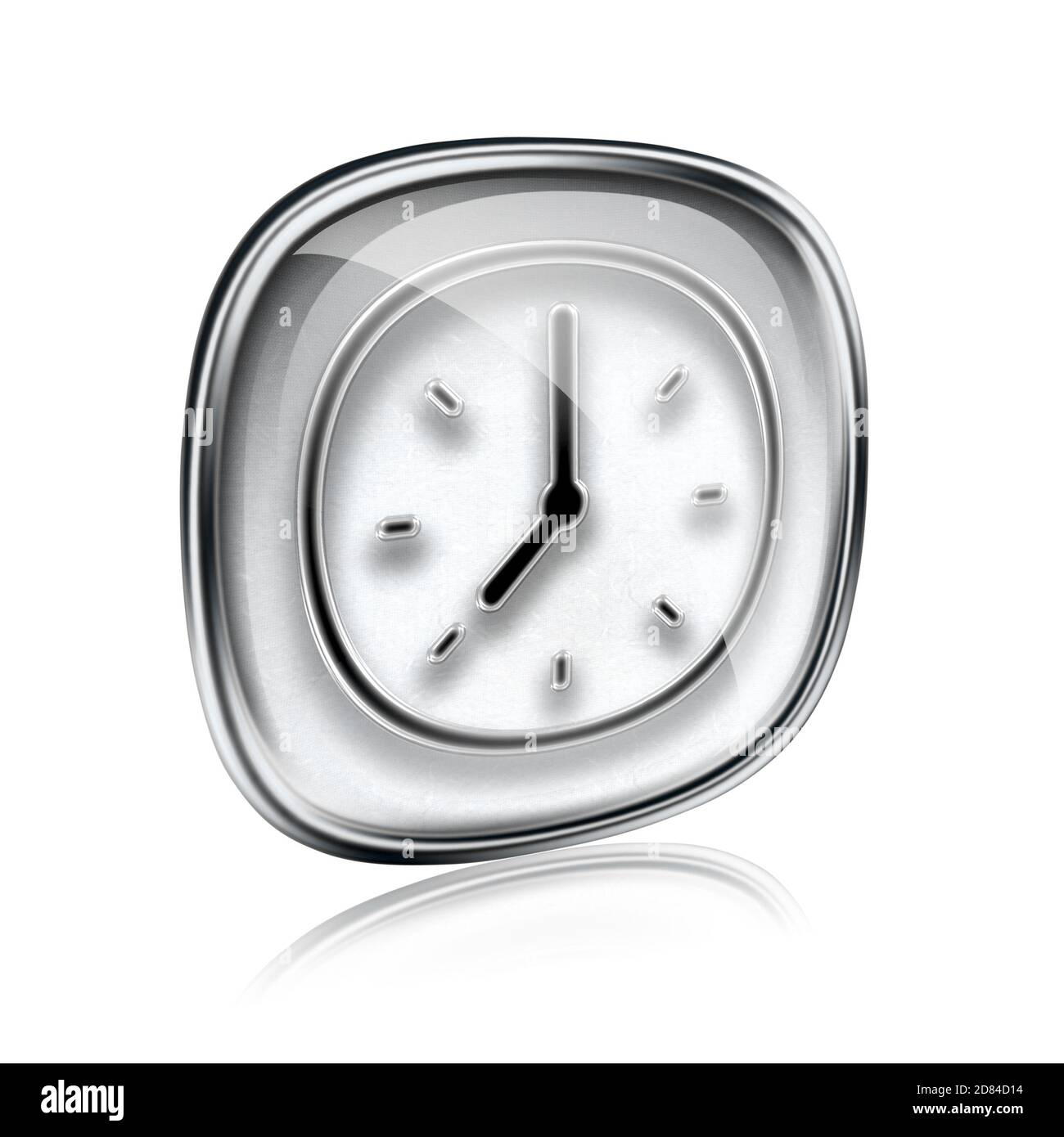 clock icon grey glass, isolated on white background Stock Photo - Alamy