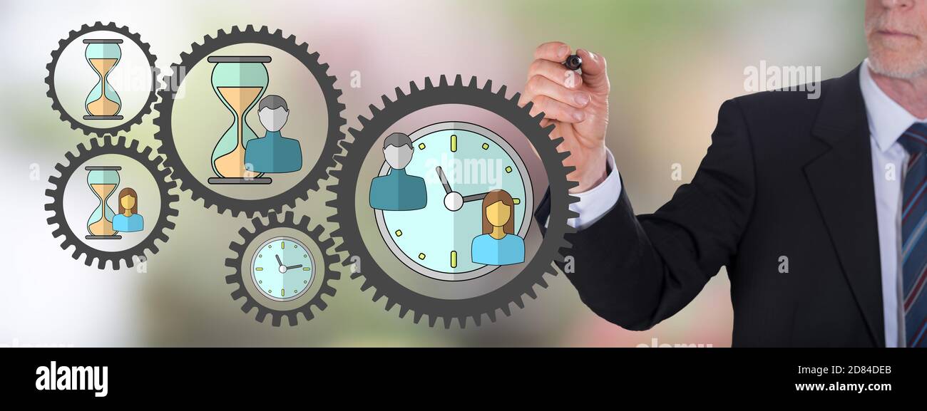 Businessman drawing a time management concept Stock Photo - Alamy