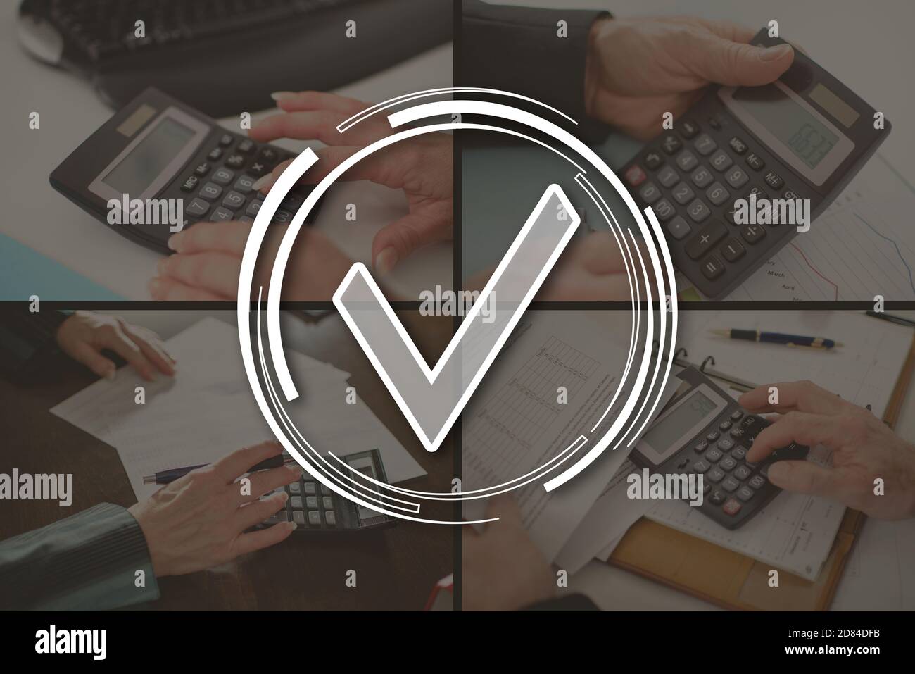 Validation concept illustrated by pictures on background Stock Photo ...