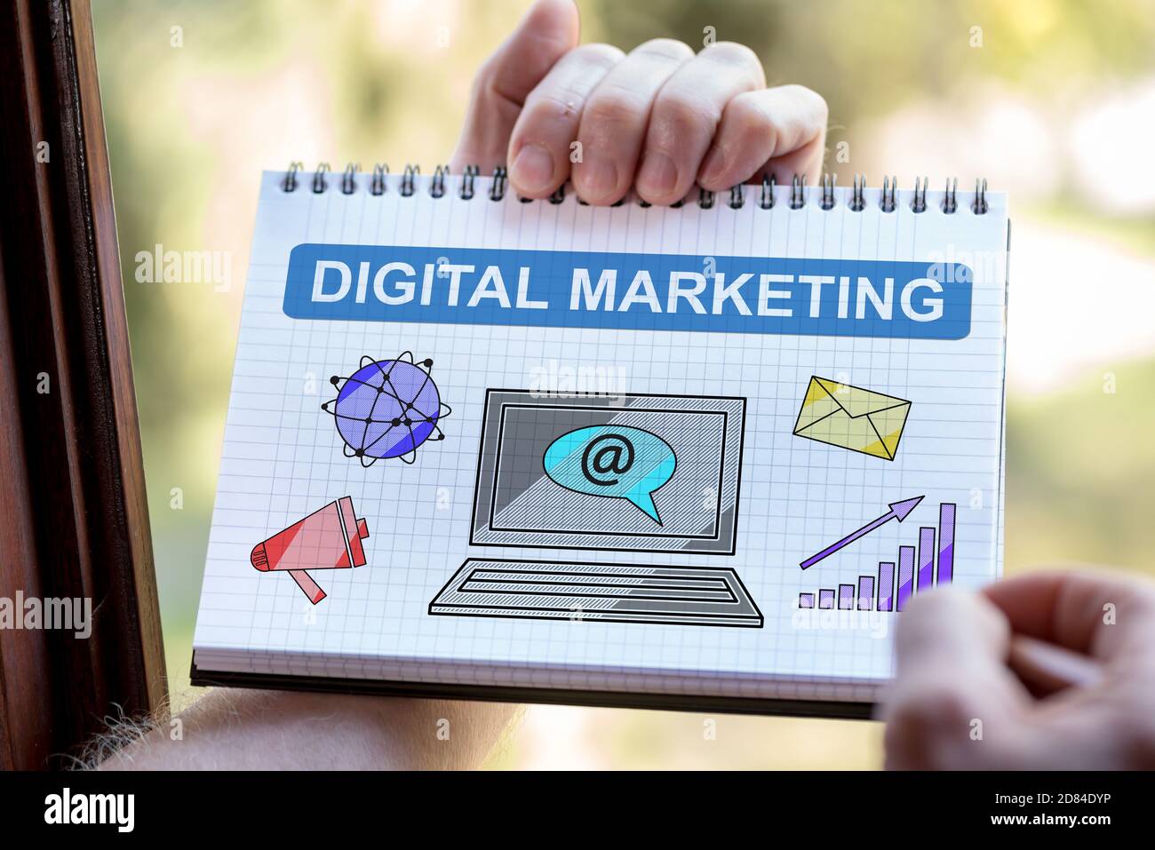 Hand drawing digital marketing concept on a notepad Stock Photo - Alamy