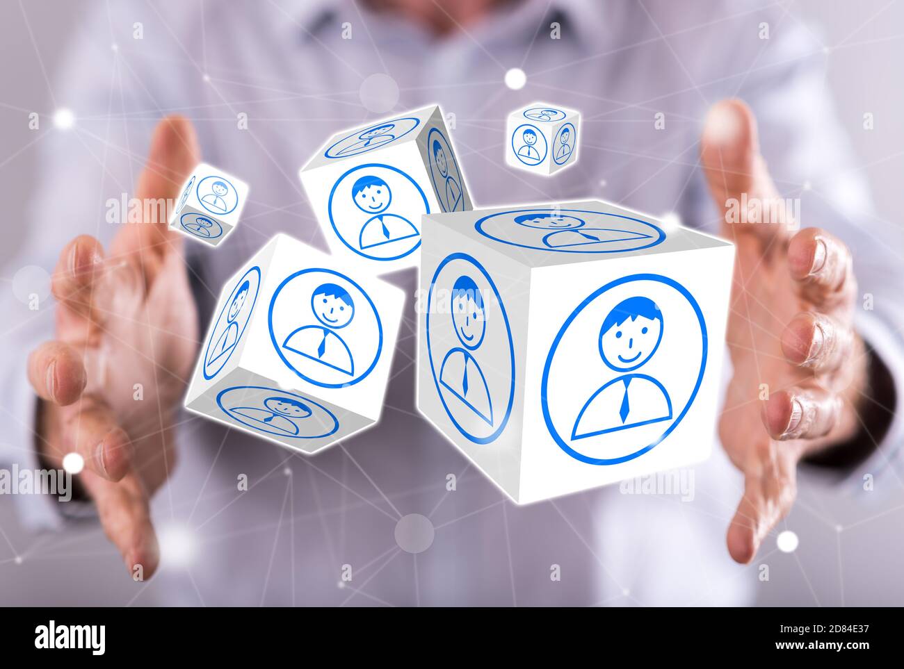 Profile concept between hands of a man in background Stock Photo - Alamy