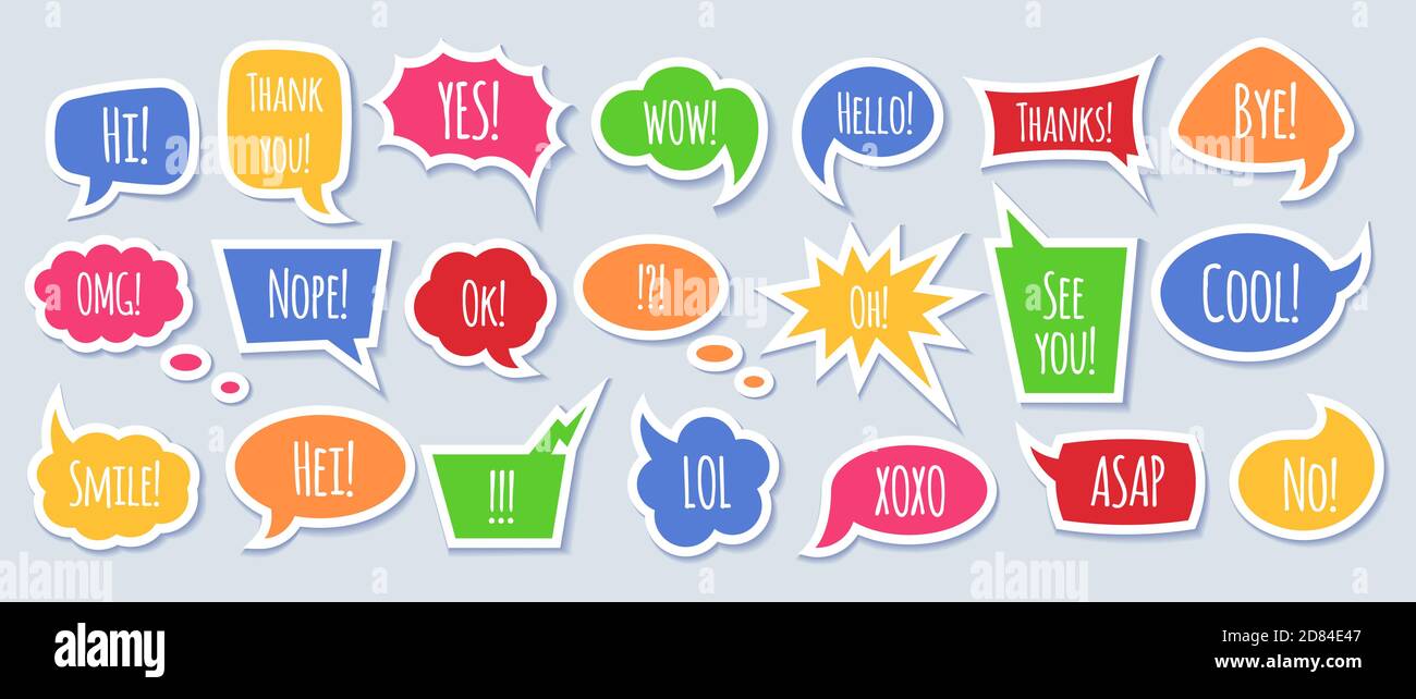 Paper speech bubble with phrases - colorful cartoon comic bubbles and ...