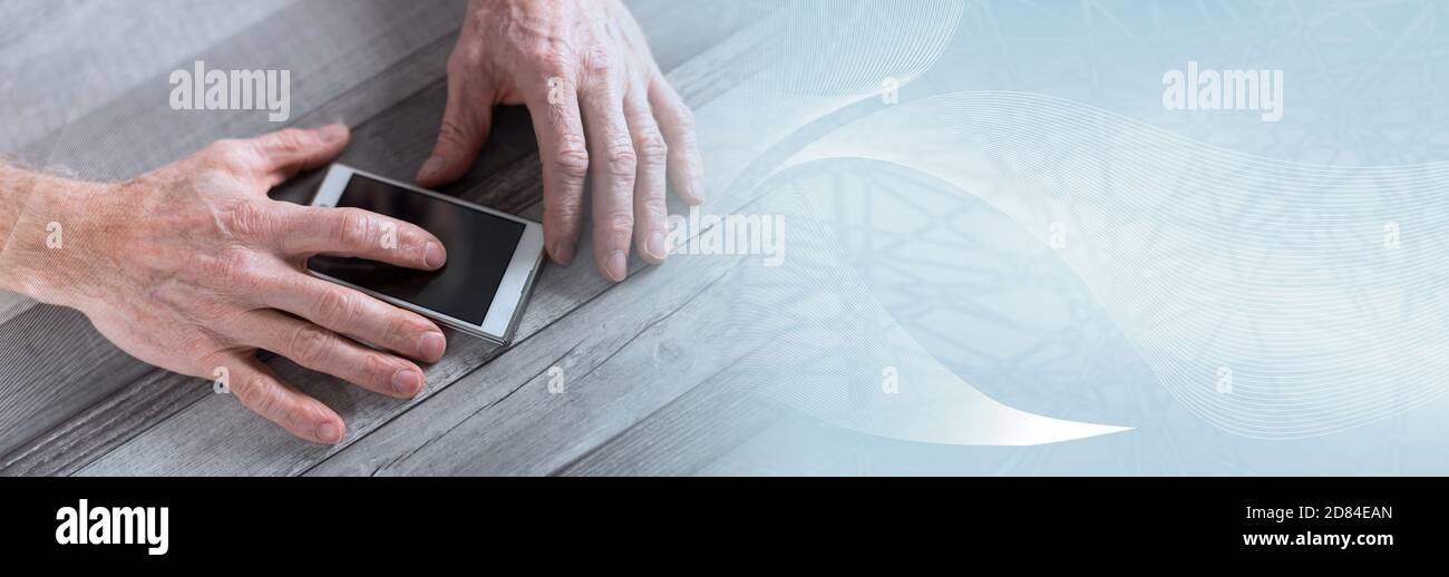 Finger touching a smartphone screen; panoramic banner Stock Photo - Alamy