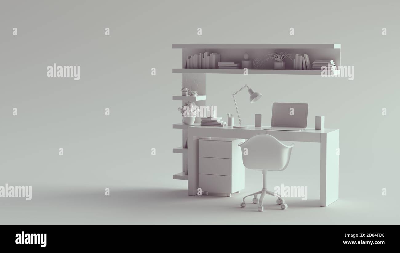 White Home Office Simple Setup 3d illustration Stock Photo - Alamy