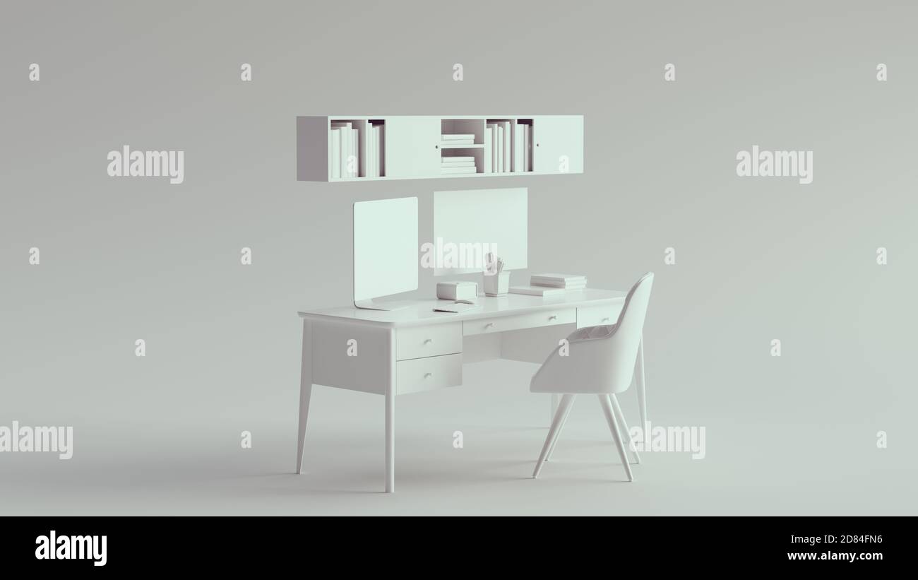 White Home Office Simple Setup 3d illustration Stock Photo - Alamy