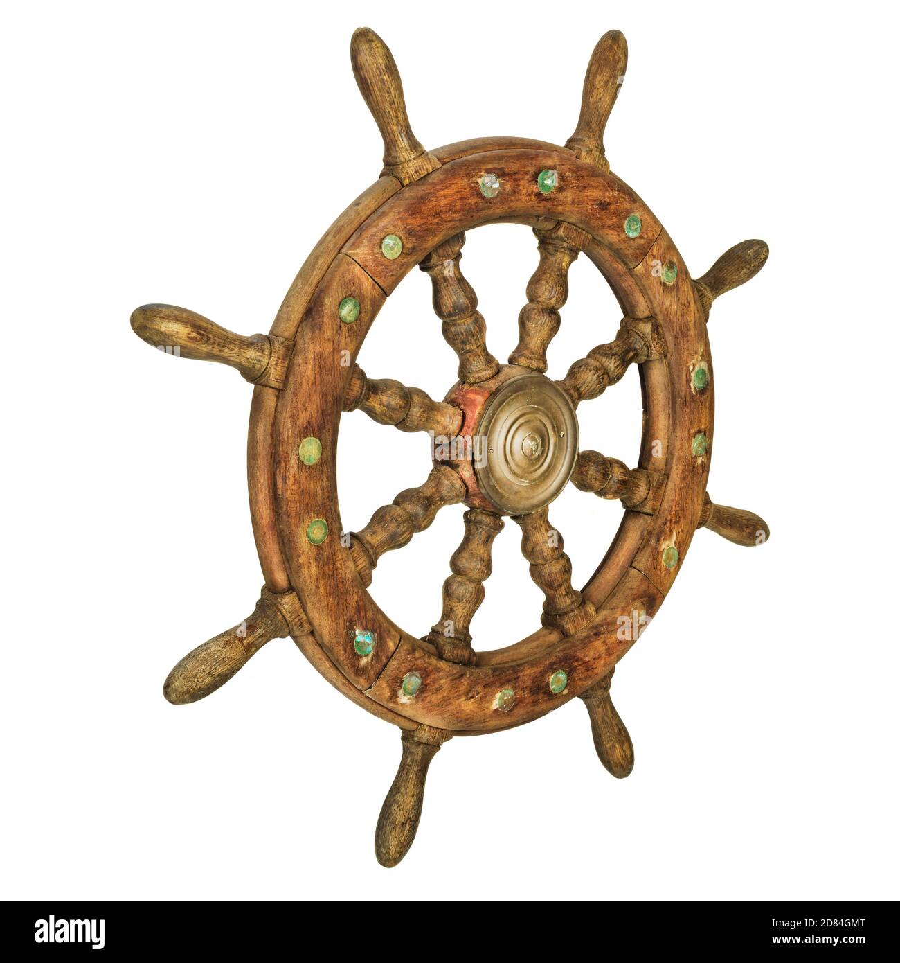 Vintage wooden ship steering wheel isolated on a white background Stock ...