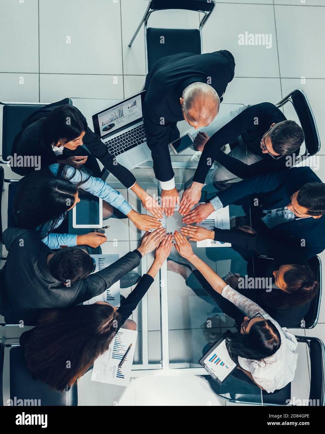 top view. business team showing their unity in the workplace Stock ...