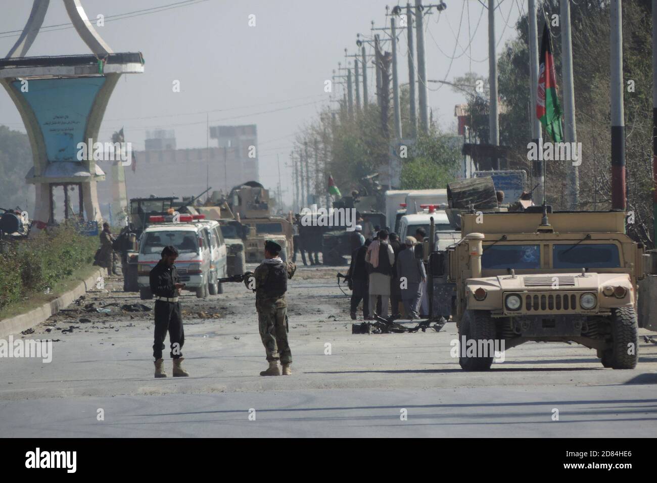 Khost, Afghanistan. 27th Oct, 2020. Afghan security force members are ...