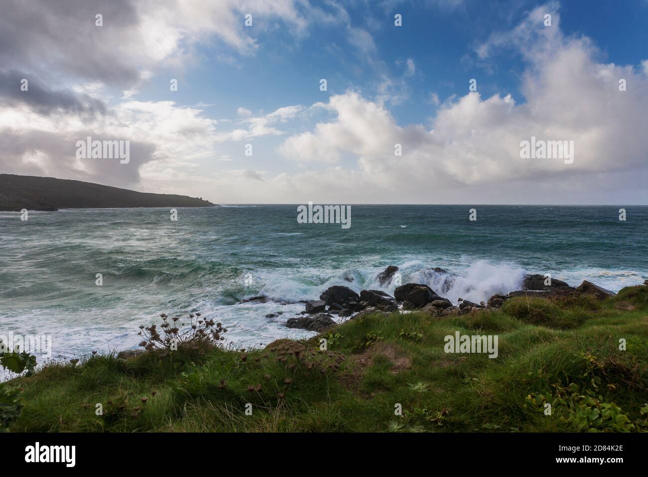 Rough seas on St Ives Head, aka The Island, St. Ives, Cornwall, UK ...
