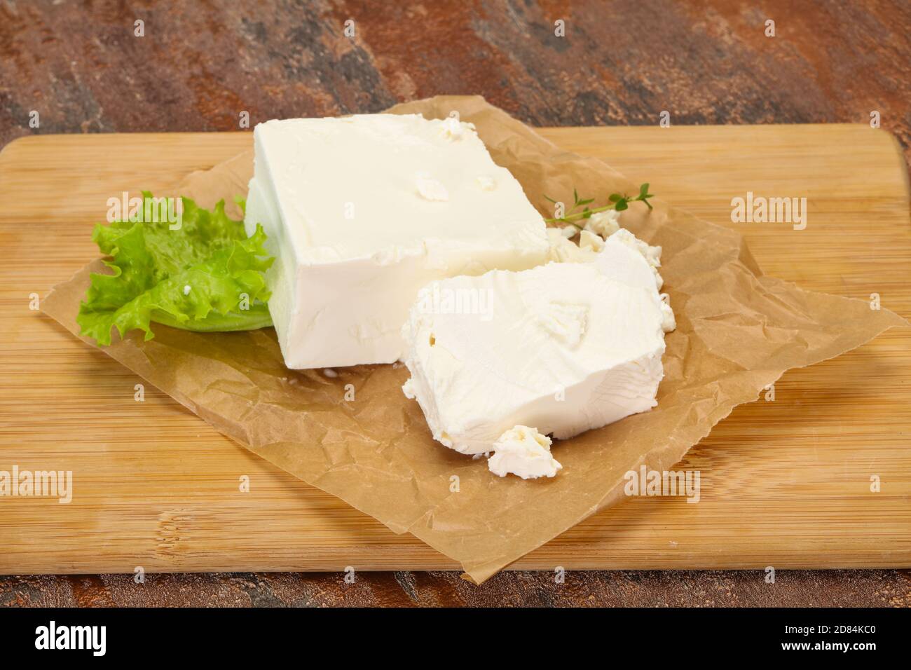 Greek traditional Feta soft cheese in the plate Stock Photo - Alamy