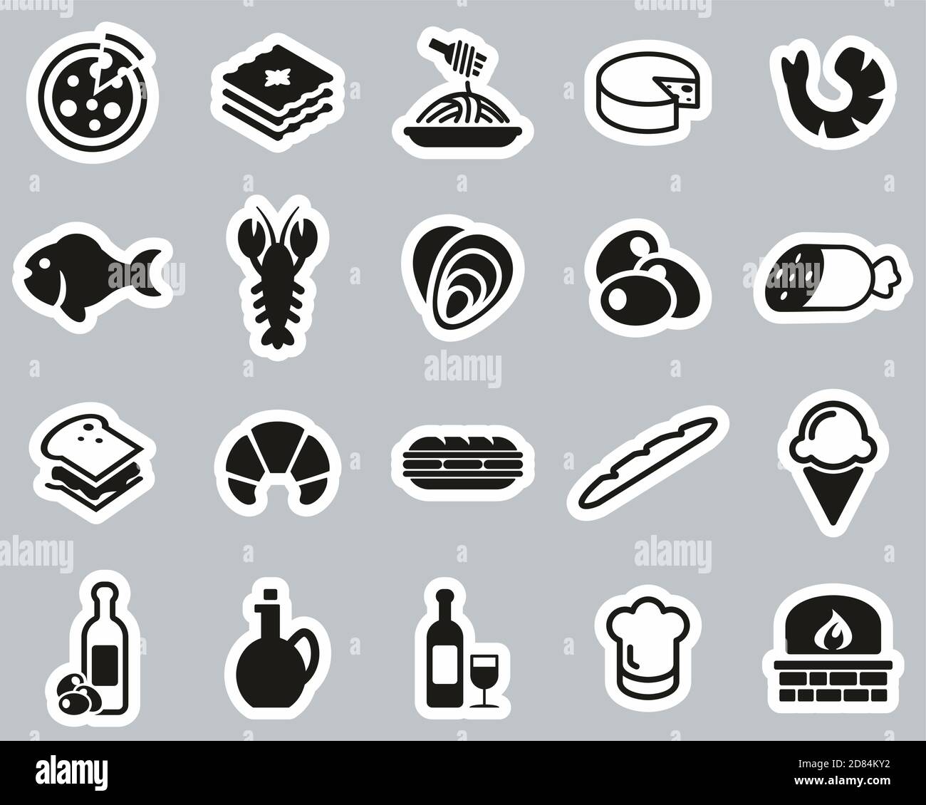 Italian Traditional Food & Culture Icons Black & White Sticker Set Big ...