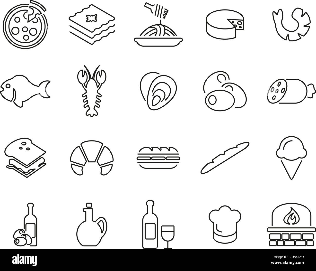 Italian Traditional Food & Culture Icons Black & White Thin Line Set ...