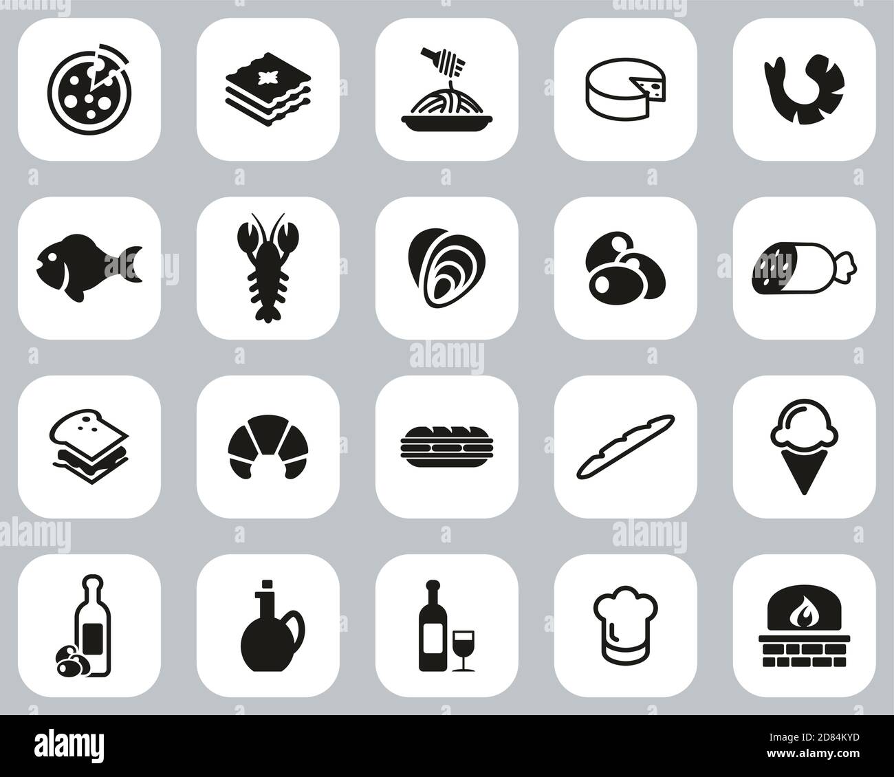 Italian Traditional Food & Culture Icons Black & White Flat Design Set ...