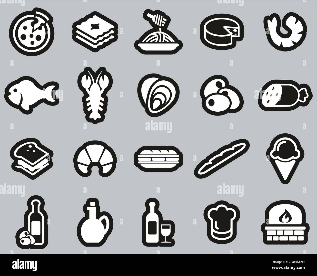 Italian Traditional Food & Culture Icons White On Black Sticker Set Big ...