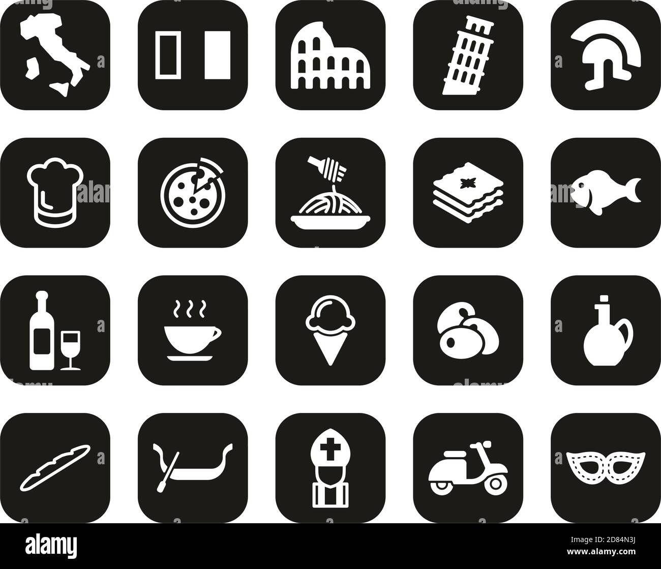 Italy Country & Culture Icons White On Black Flat Design Set Big Stock Vector Image & Art - Alamy