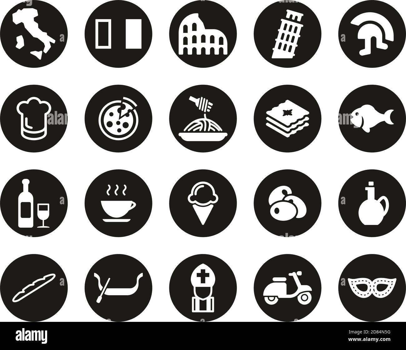 Italy Country & Culture Icons White On Black Flat Design Circle Set Big ...