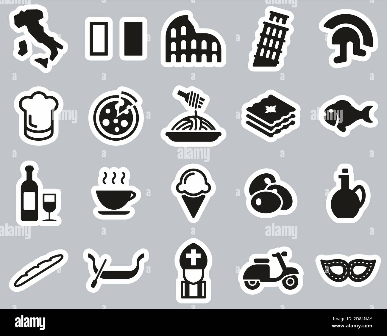 Italy Country & Culture Icons Black & White Sticker Set Big Stock ...