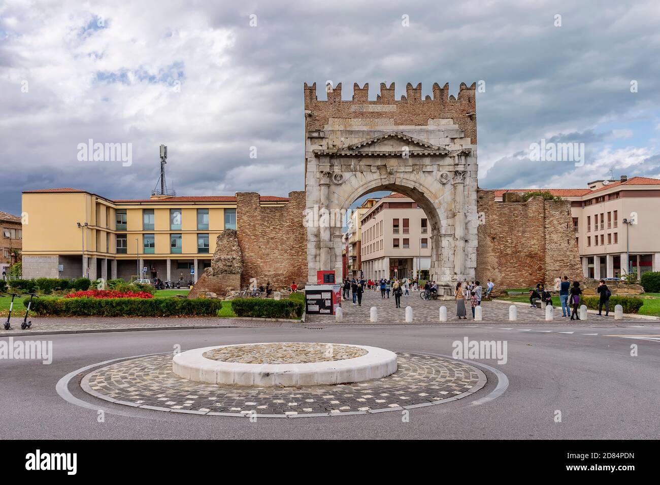 The ancient Arch of Augustus in the historic center of Rimini, Italy ...