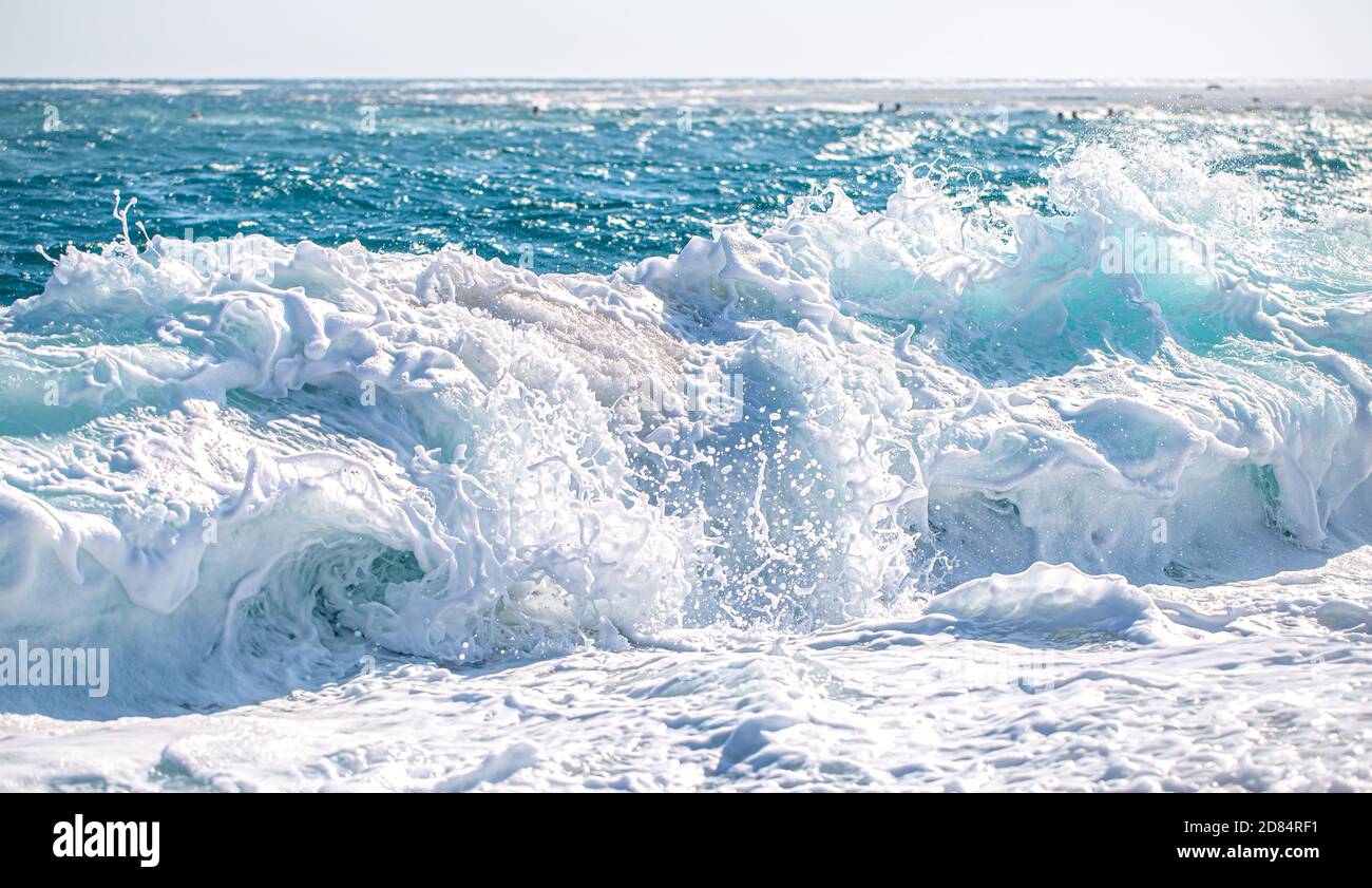 Beautiful raging seas with sea foam and waves. Background of turquoise ...