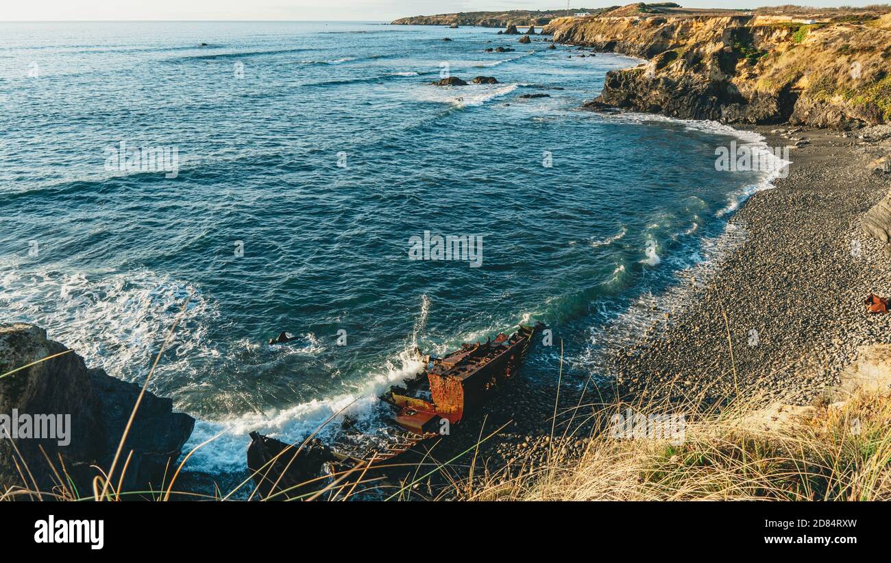 shipwreck at the beach on the atlantic coastline Stock Photo - Alamy
