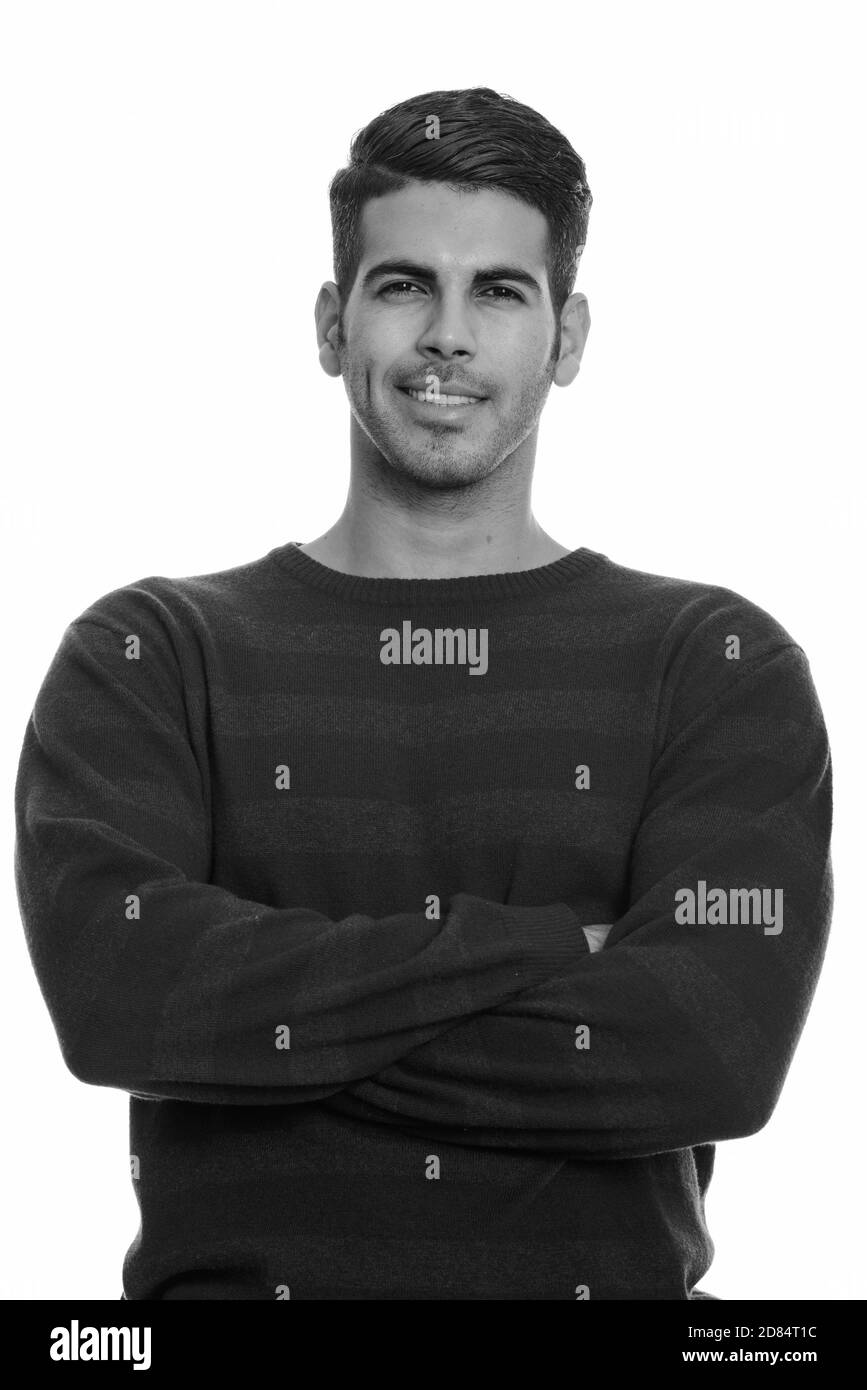 Smiling man crossed arms Black and White Stock Photos & Images - Alamy