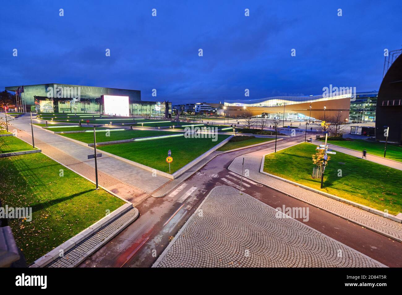 The Citizen's Square in the center of Helsinki. Evening cityscape. The ...