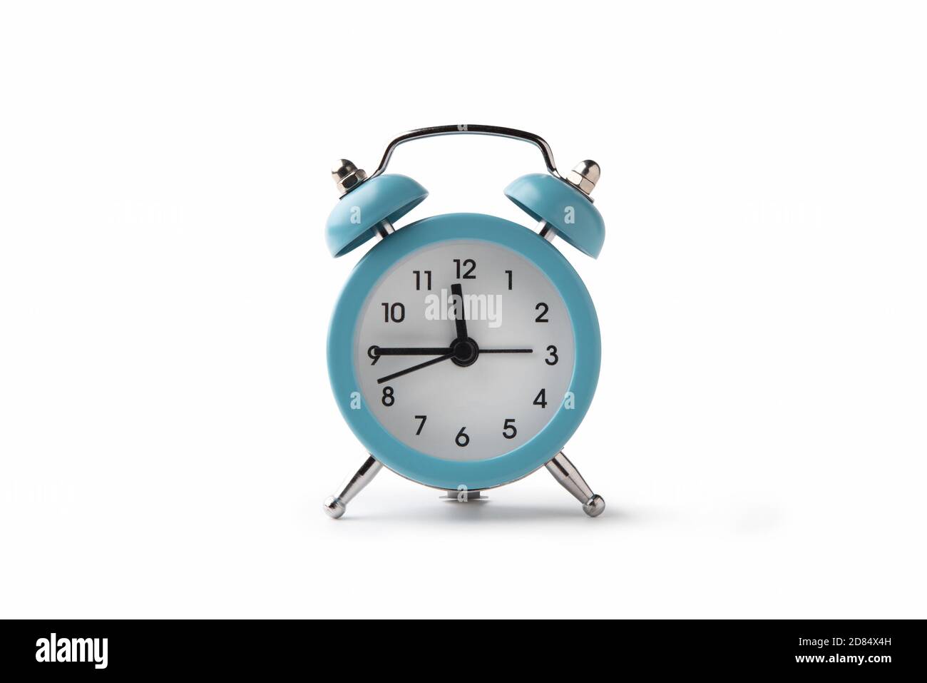 Blue retro alarm clock isolated on white background. Clipping path ...