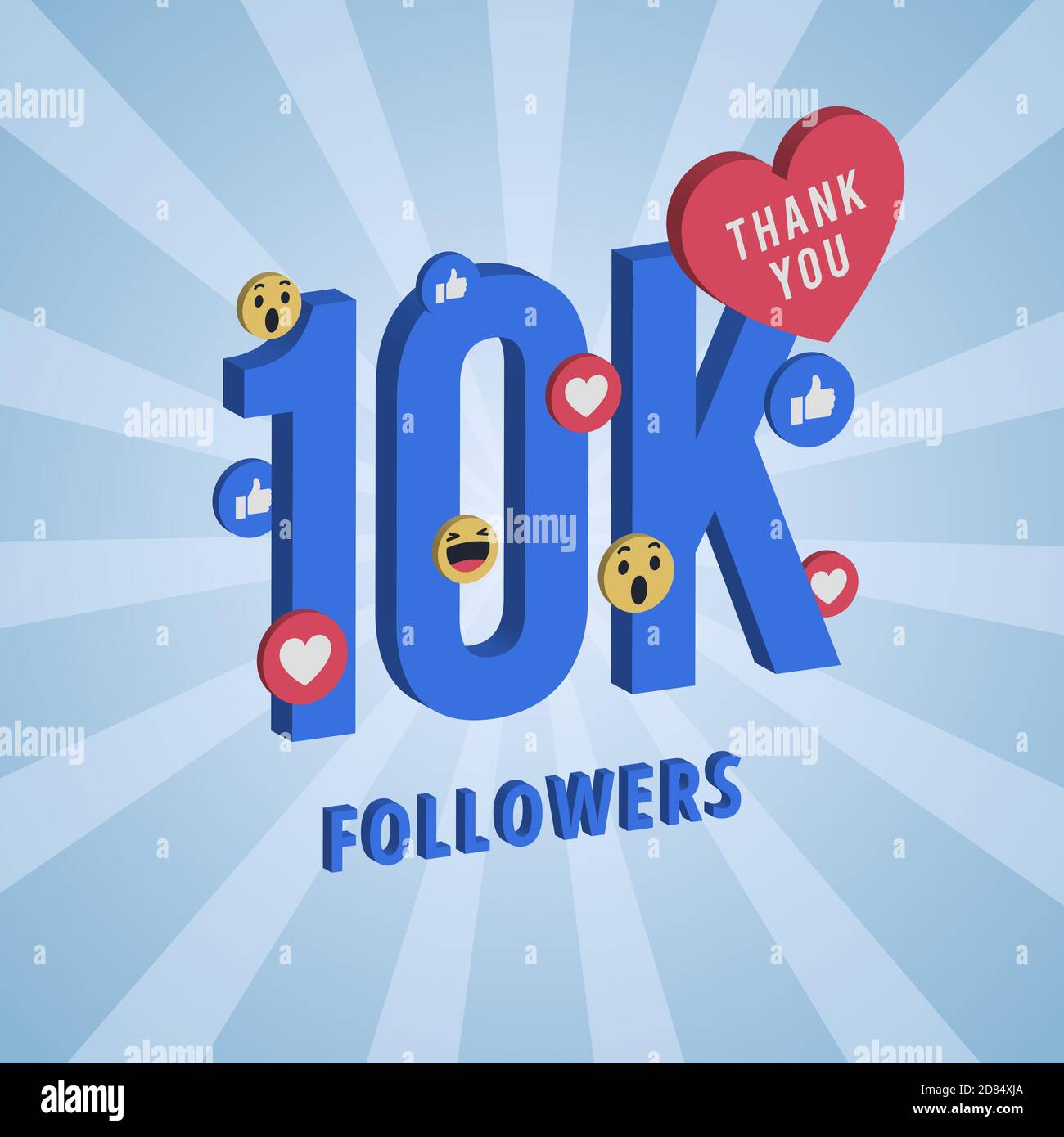 Social Media Banner With Thank You For 10k Followers Blue Card With 3d