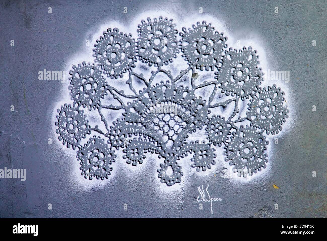 Spray painted wall by Polish artist NeSpoon by Rue Alexis-Marie-Piaget ...