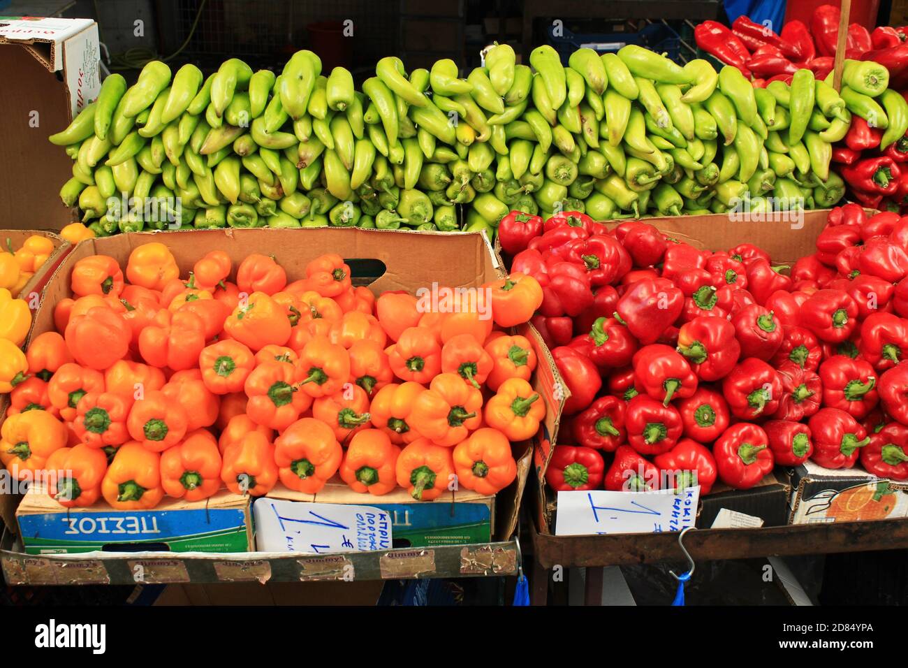 Peppers for sale at street market in Athens, Greece, October 9 2020 ...