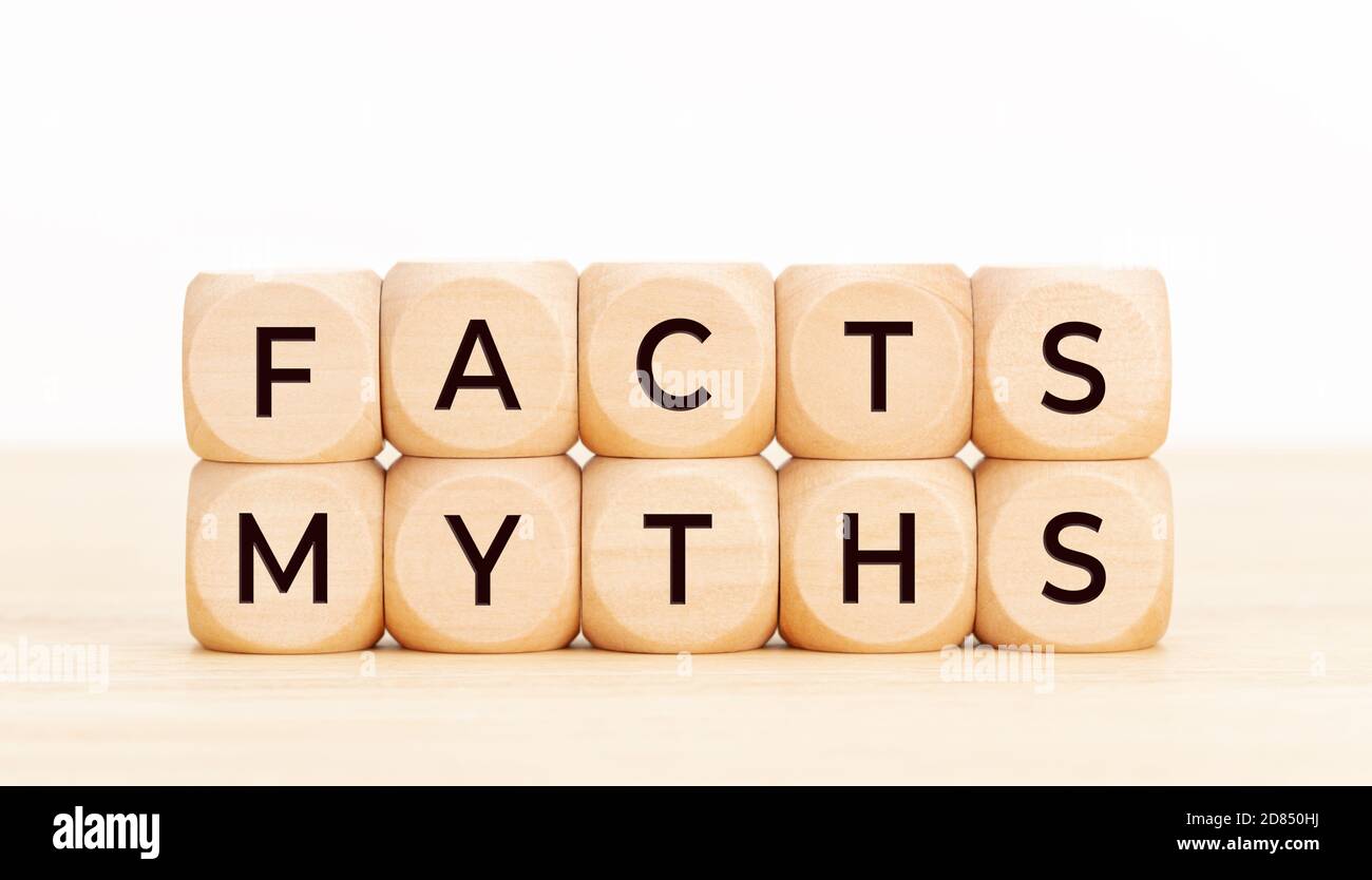 Facts Myths concept. Wooden blocks with text on table. White background ...