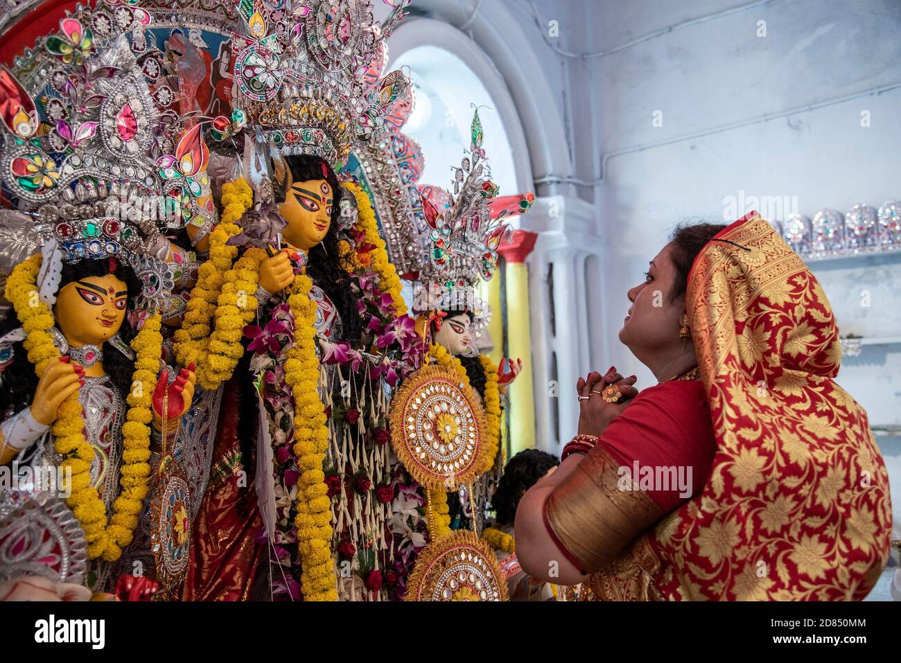 Kolkata, India. 26th Oct, 2020. Different moments of Debi Baron rituals ...