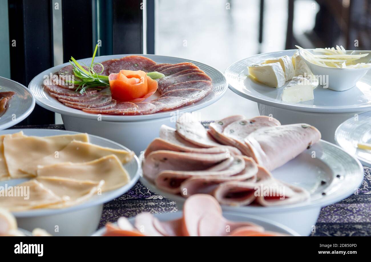 Buffet meal at a hotel,appetizer. Hotel breakfast board all you can eat ...