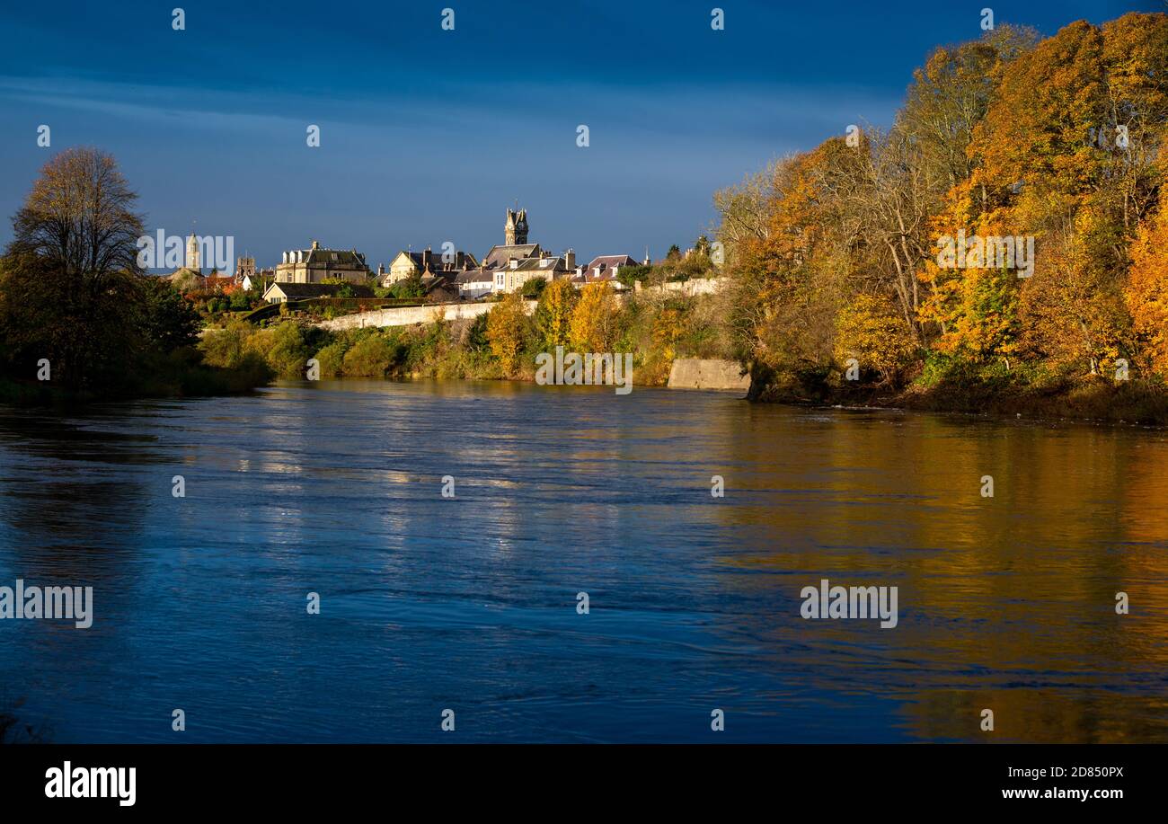 Autumn colours at Coldstream beside the River Tweed on the Scottish ...