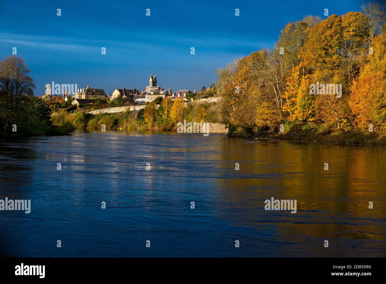 Autumn colours at Coldstream beside the River Tweed on the Scottish ...