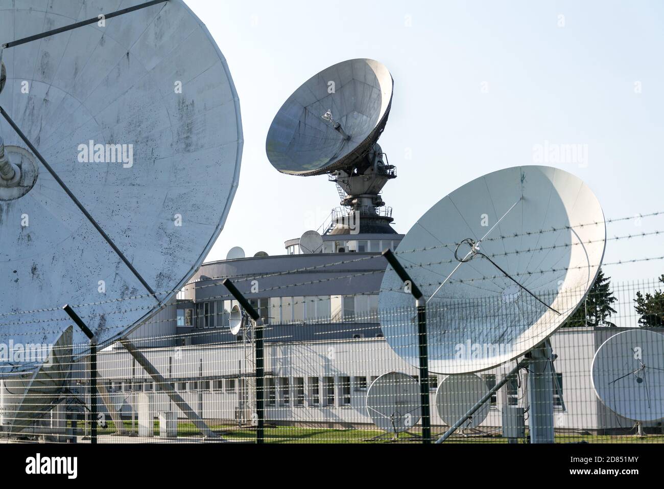 Radar antenna on satellite links center, telecommunication tower ...