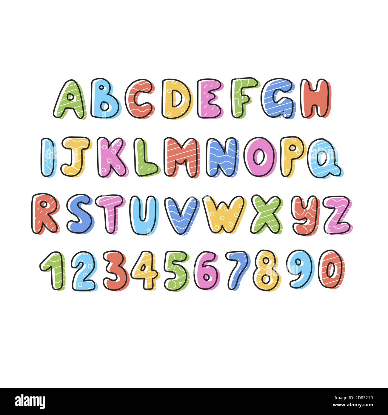 hand drawn alphabet, letters and numbers, vector illustration Stock ...