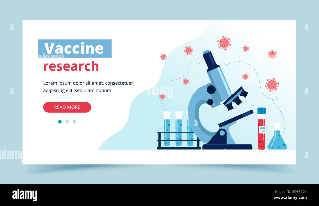 Vaccine research, page template with microscope. Vector illustration in ...