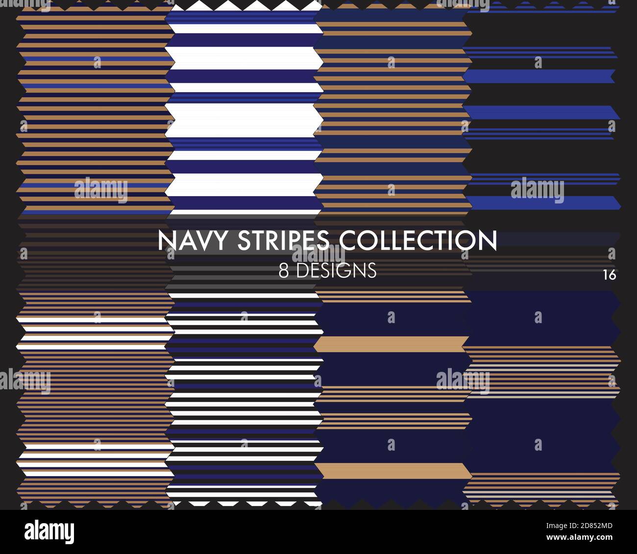 Navy striped seamless pattern collection includes 8 designs for fashion ...