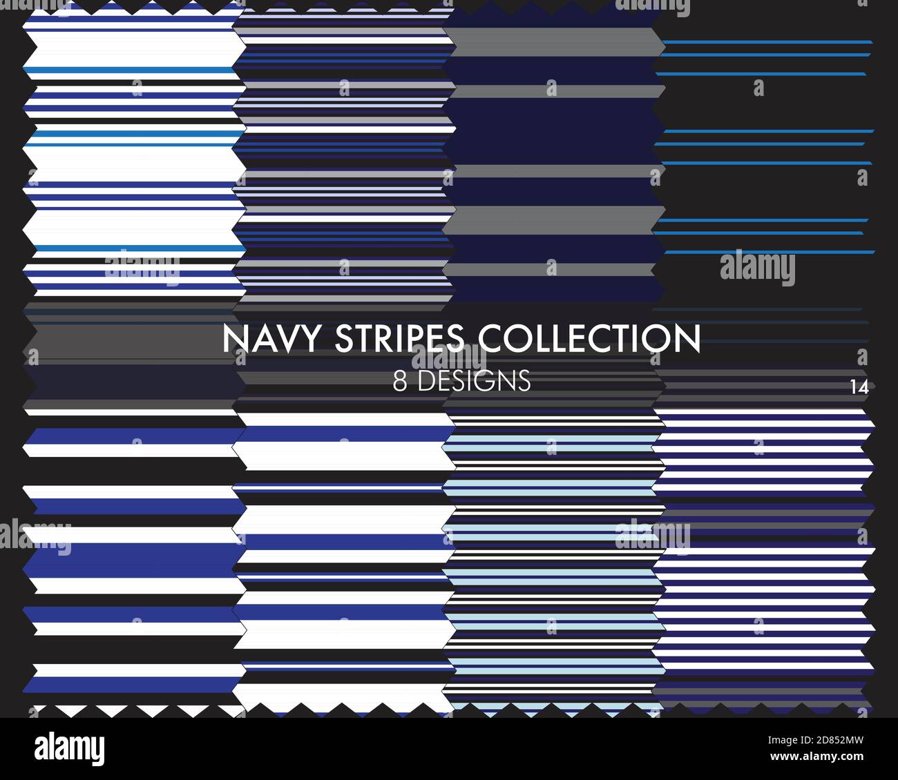 Navy striped seamless pattern collection includes 8 designs for fashion ...