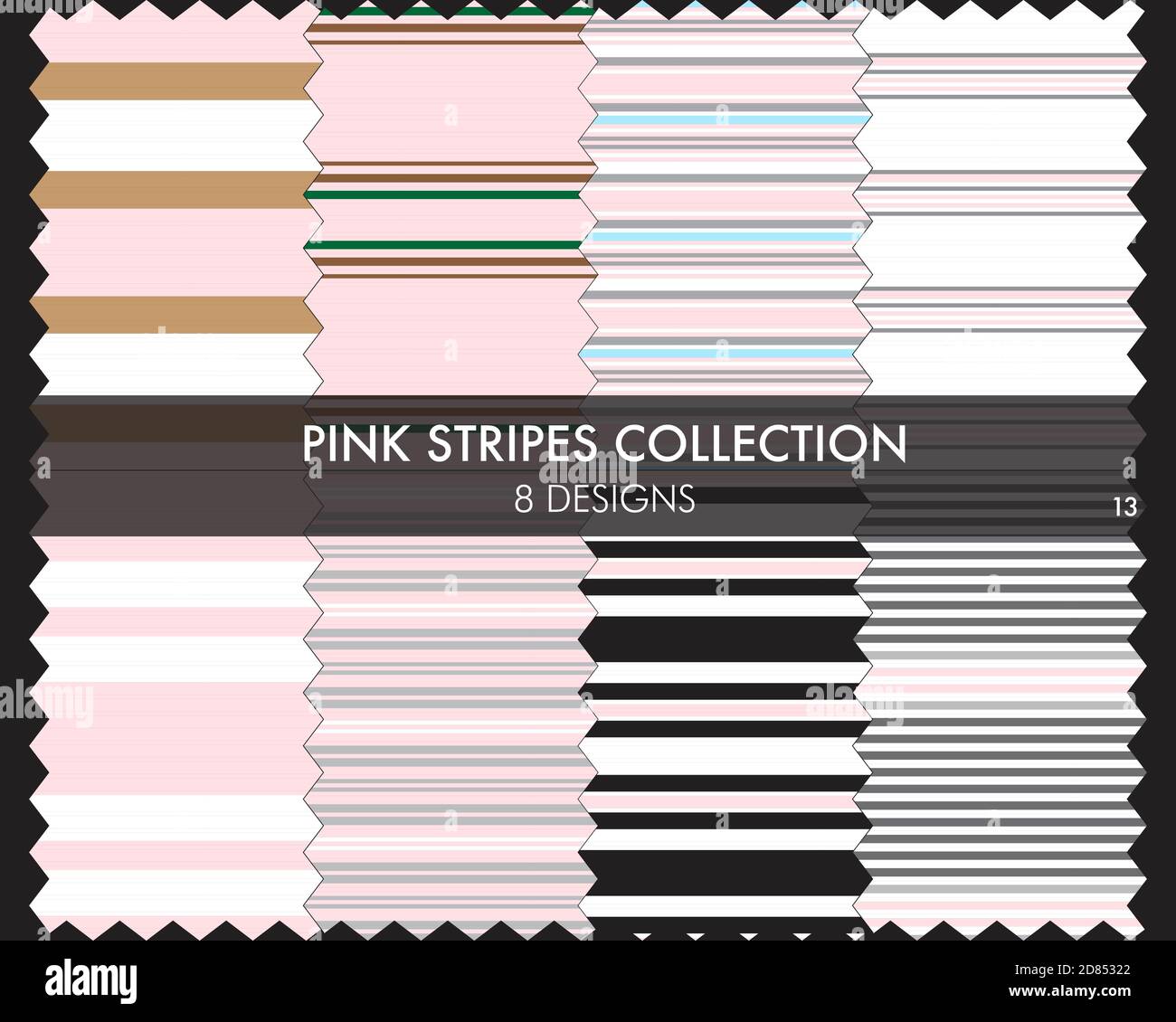 Pink striped seamless pattern collection includes 8 designs for fashion ...