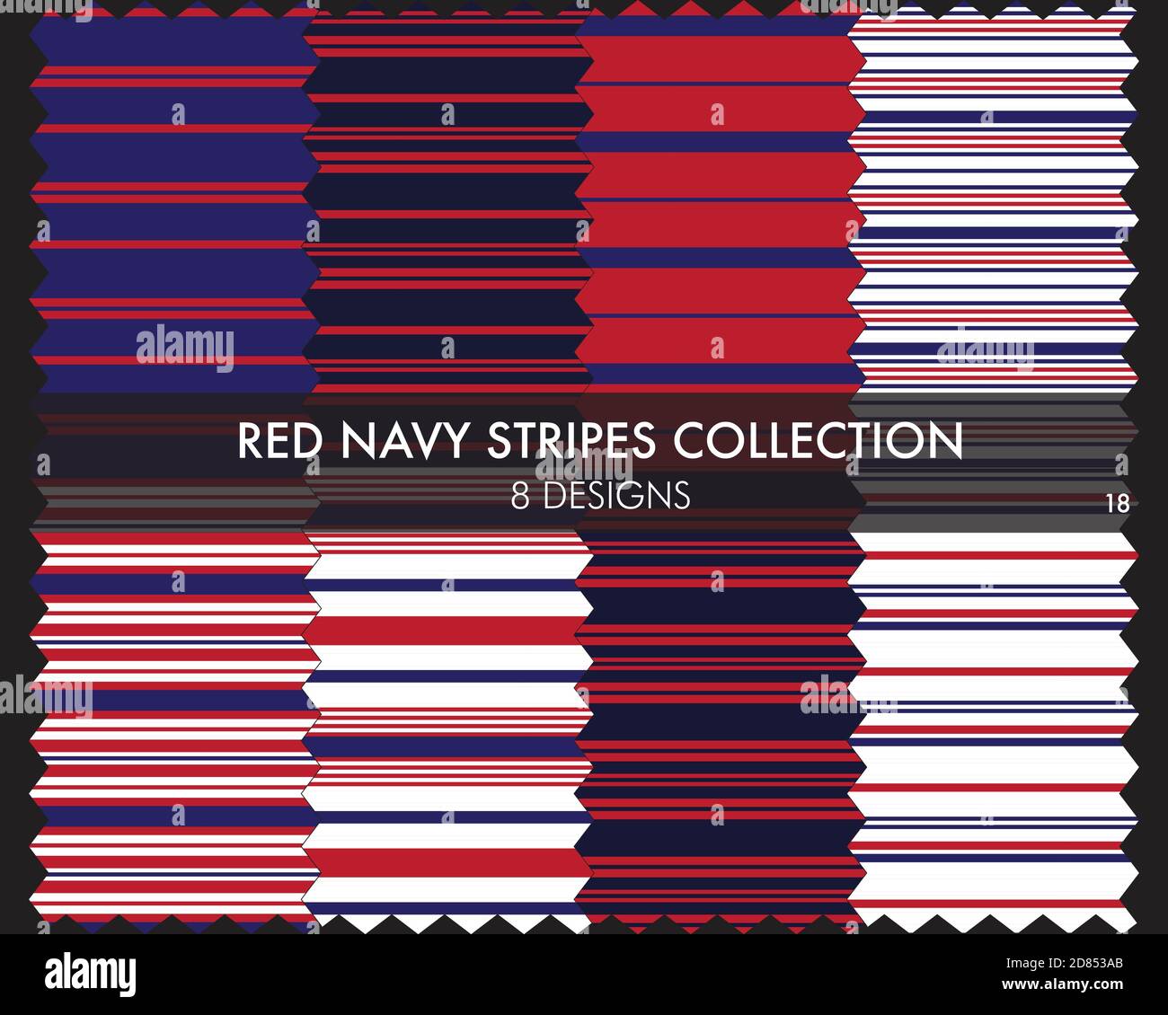Red Navy striped seamless pattern collection includes 8 designs for ...