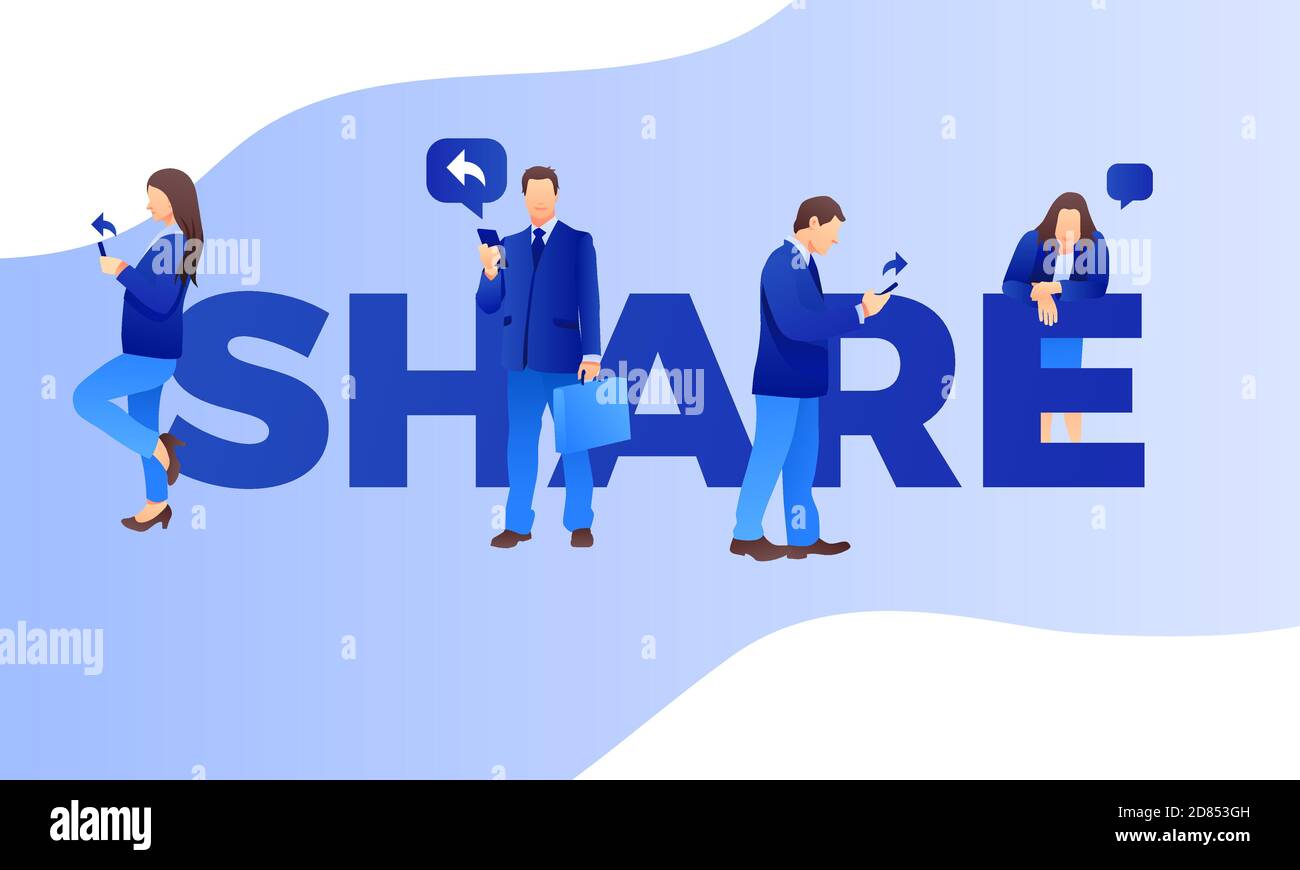 Share background with text and people. Social media marketing concept ...