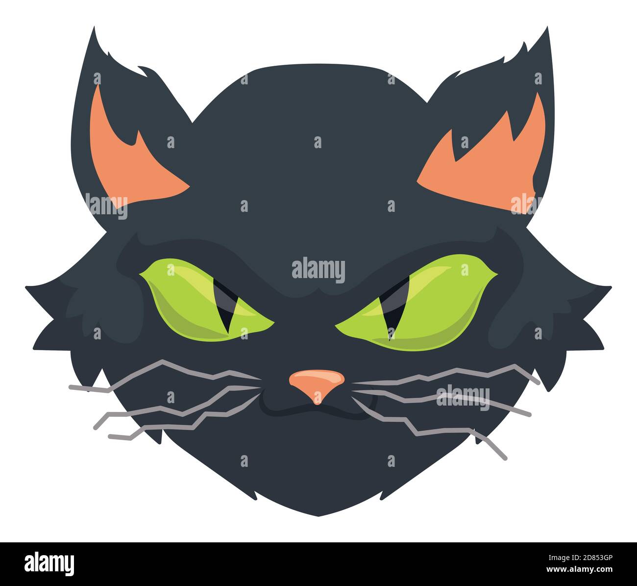 Black cat with mad and angry face and crooked whiskers, isolated over ...