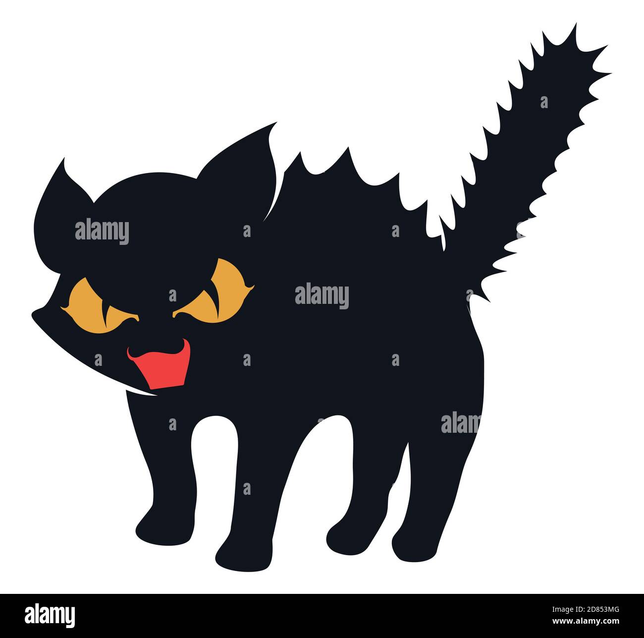 Cute black kitty with bristly fur, frightened and with threatened ...